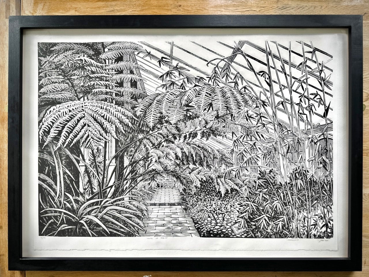 House of Ferns Large Linocut Print Framed | Aga Kubish ARE printmaker