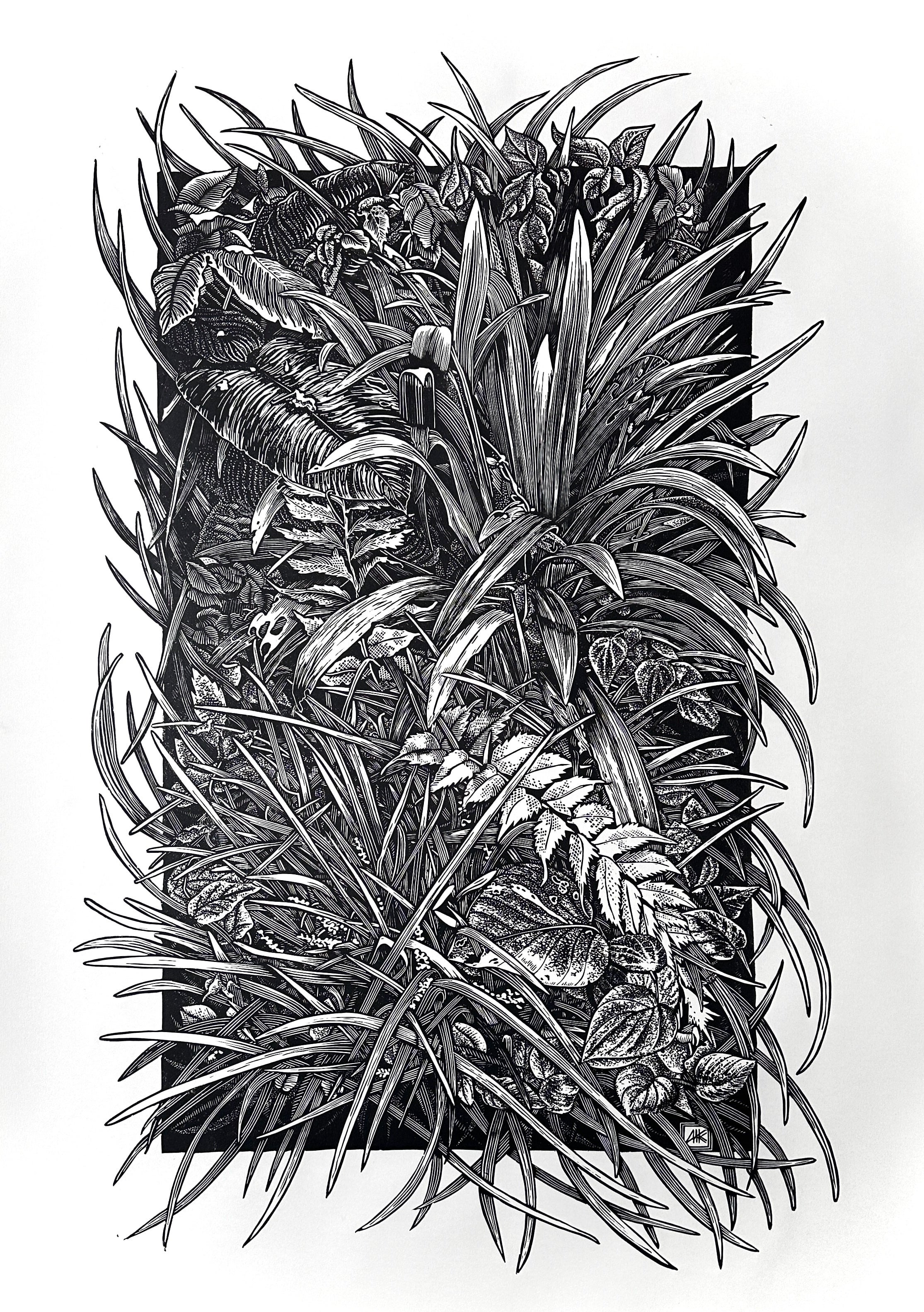 Behind II Large Linocut Print | Aga Kubish ARE printmaker