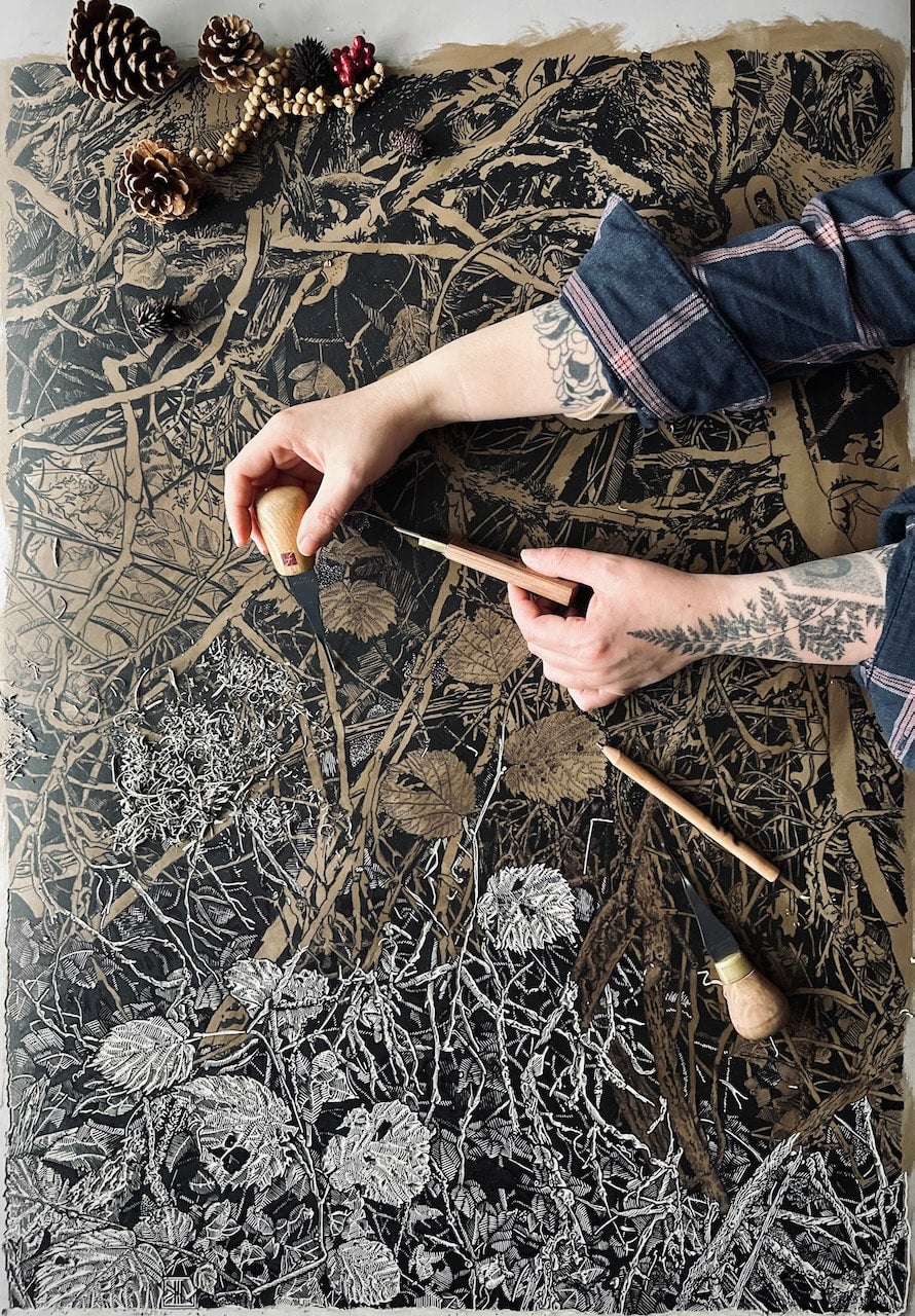 Roots Large Linocut Print | Aga Kubish ARE printmaker