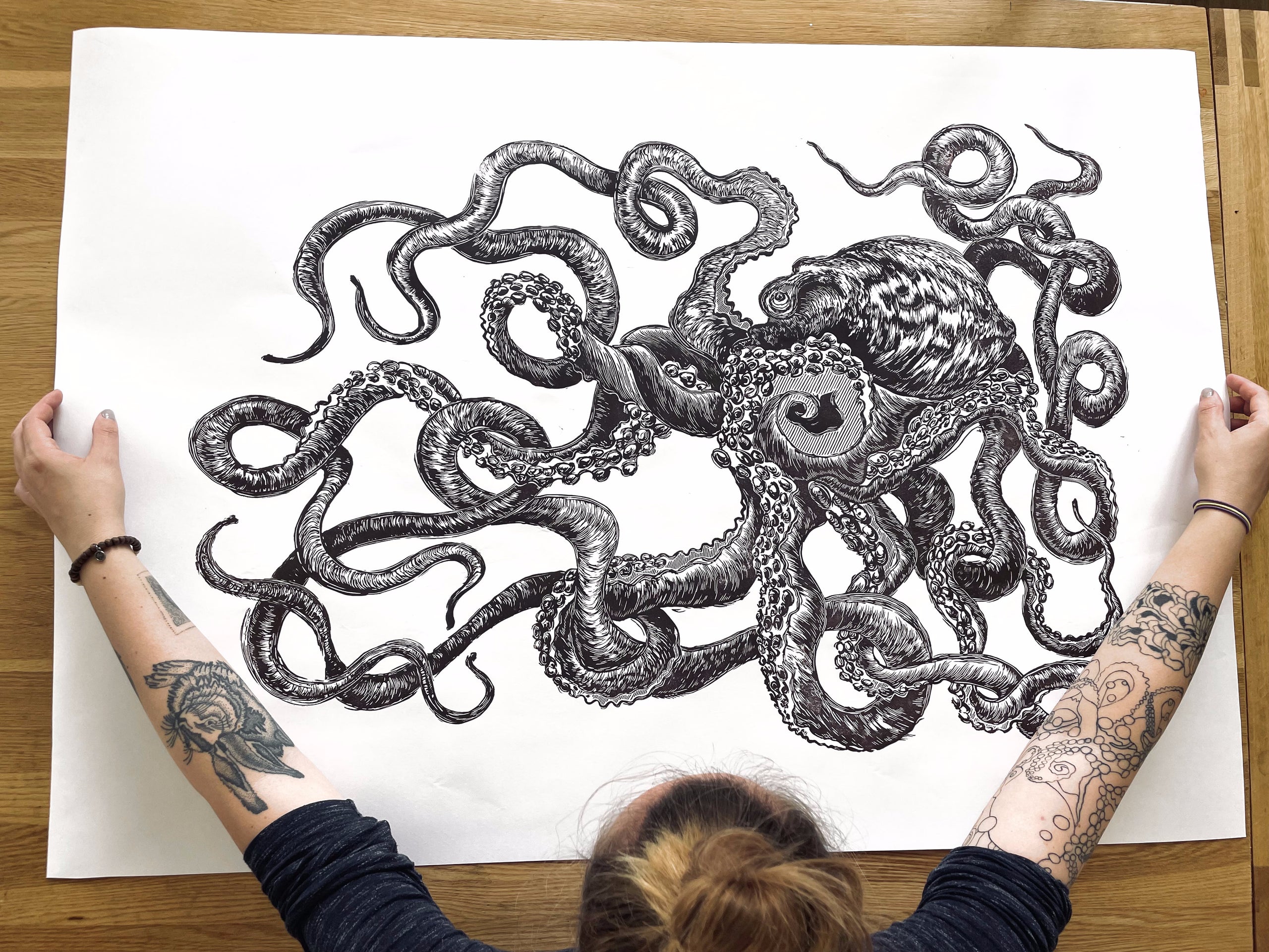 Giant Octopus Linocut Print | Aga Kubish ARE printmaker